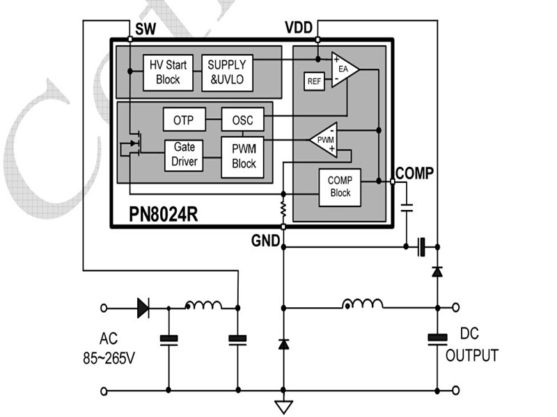 非隔离12V3.6W开关电源转换芯片-芯朋微PN8024R|非隔离开关电源芯片|中铭全国咨询热线:400-788-7770